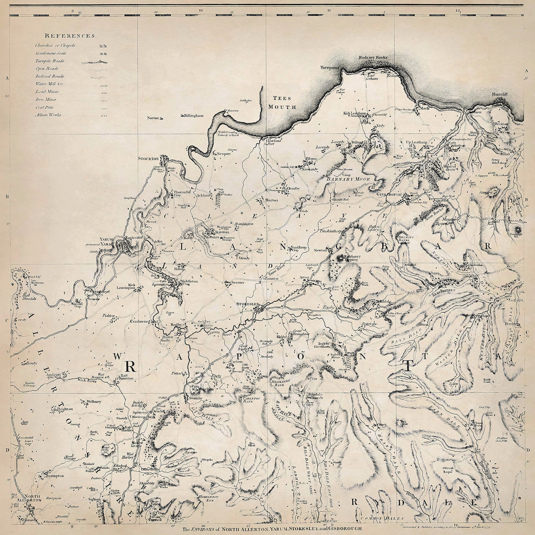 Yorkshire in 1771 sheet 1-3 - shows the Yarm, Stokesley, Gisborough, N ...