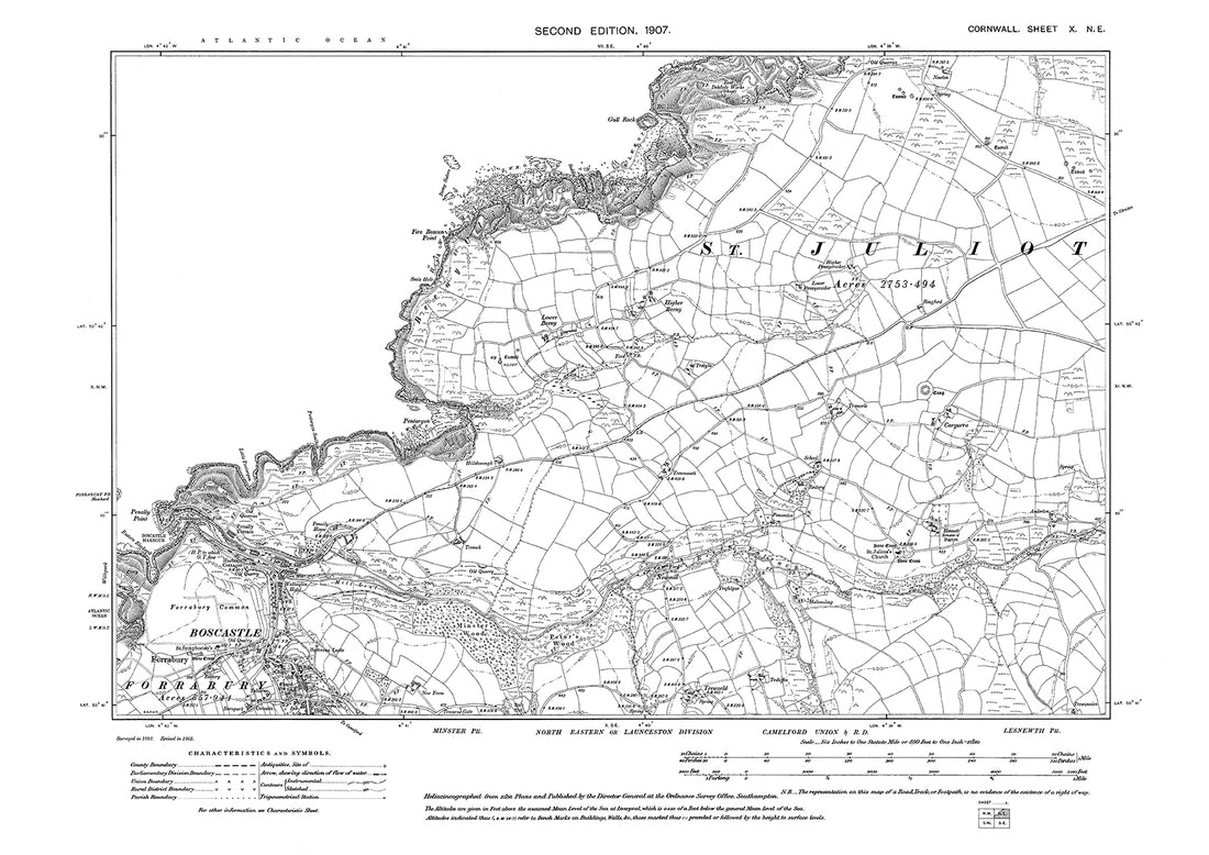 Boscastle (north), old map Cornwall 1907: 10NE – Old Map Downloads