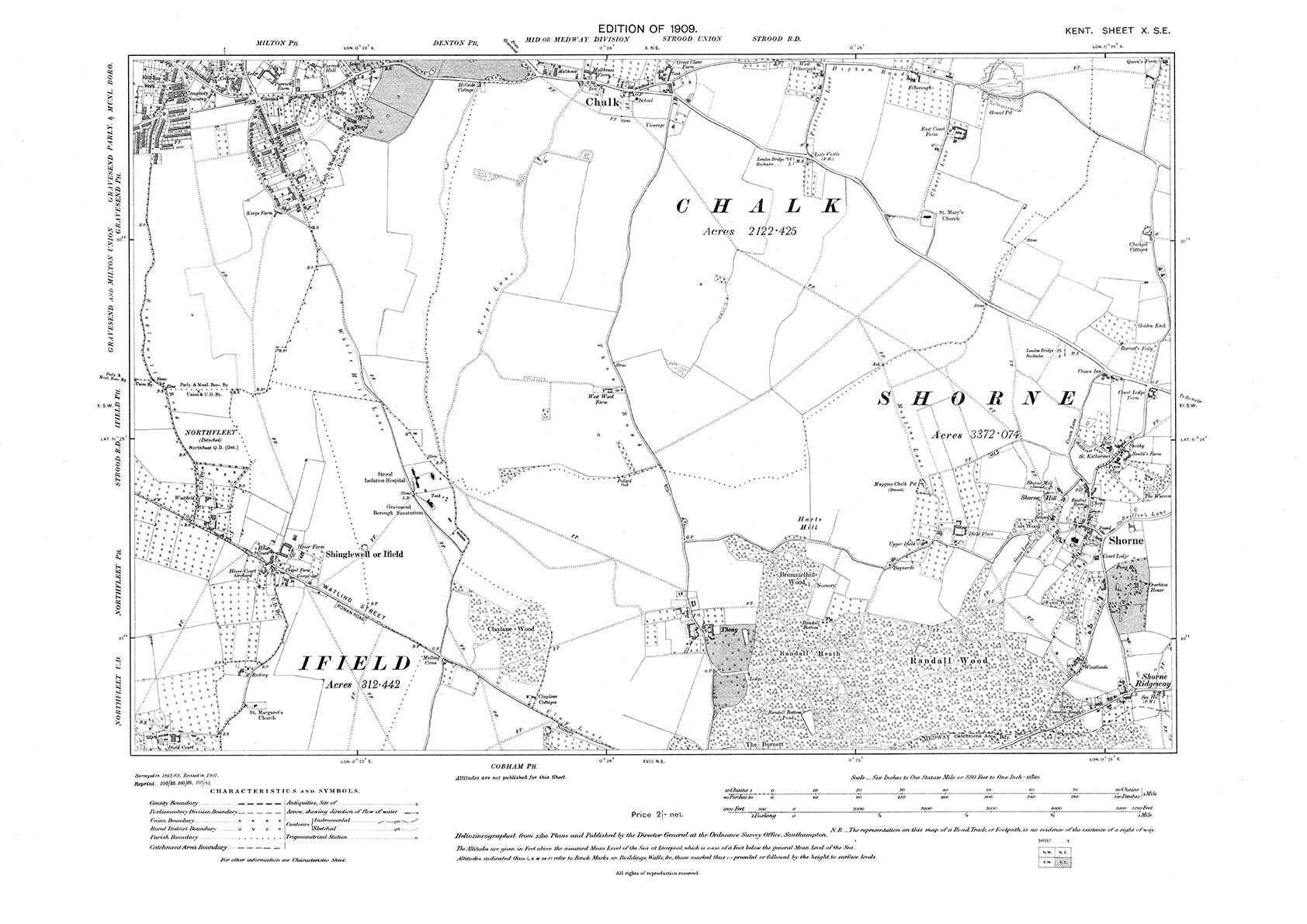 Ifield, Milton, Chalk, old map Kent 1909: 10SE – Old Map Downloads