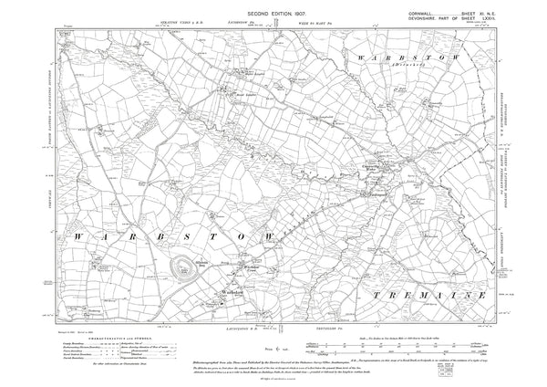 Warbstow, Langdon, Canworthy Water, old map Cornwall 1907: 11NE – Old ...