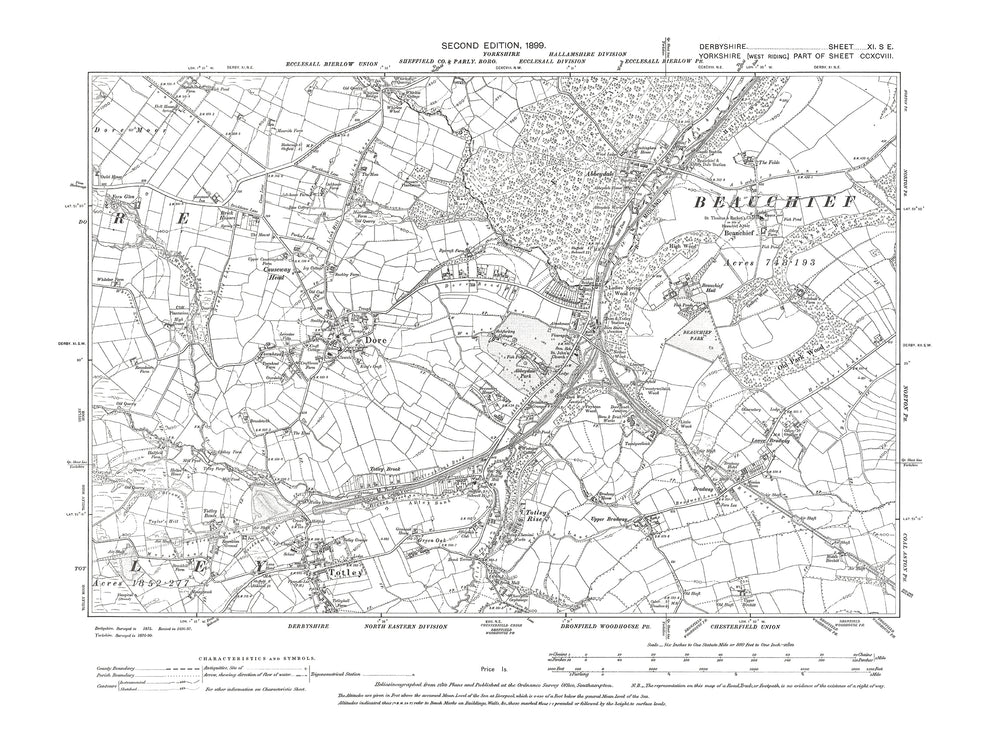 Old OS map dated 1899, showing Dore, Totley, Totley Rise in Derbyshire ...