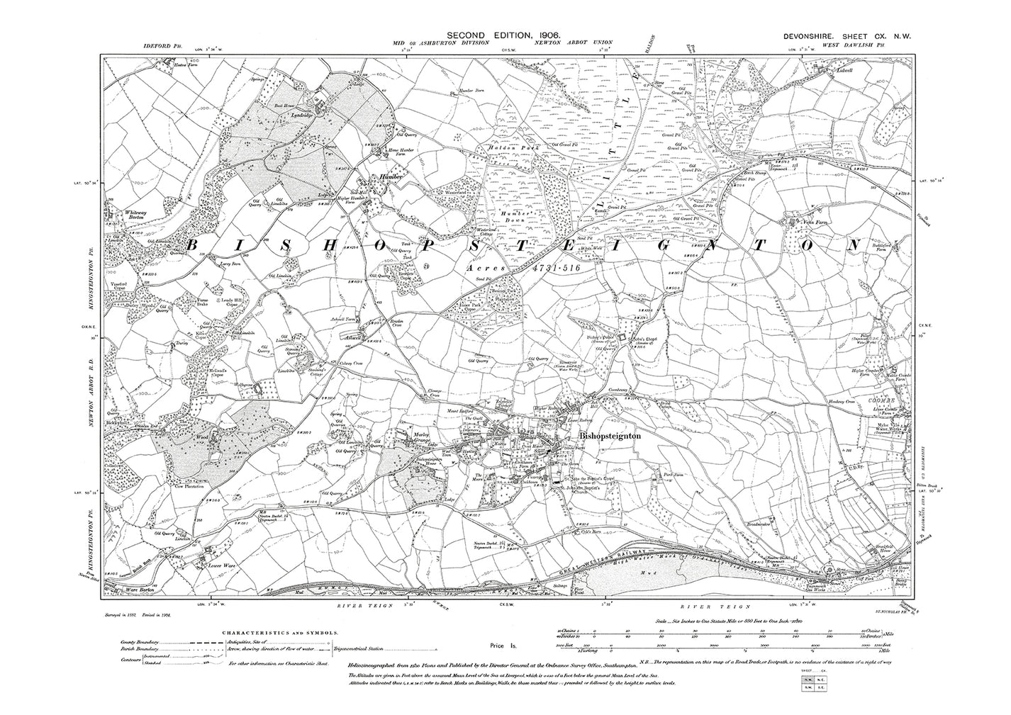 Bishopsteignton, Old Map Devon 1906: 110NW – Old Map Downloads