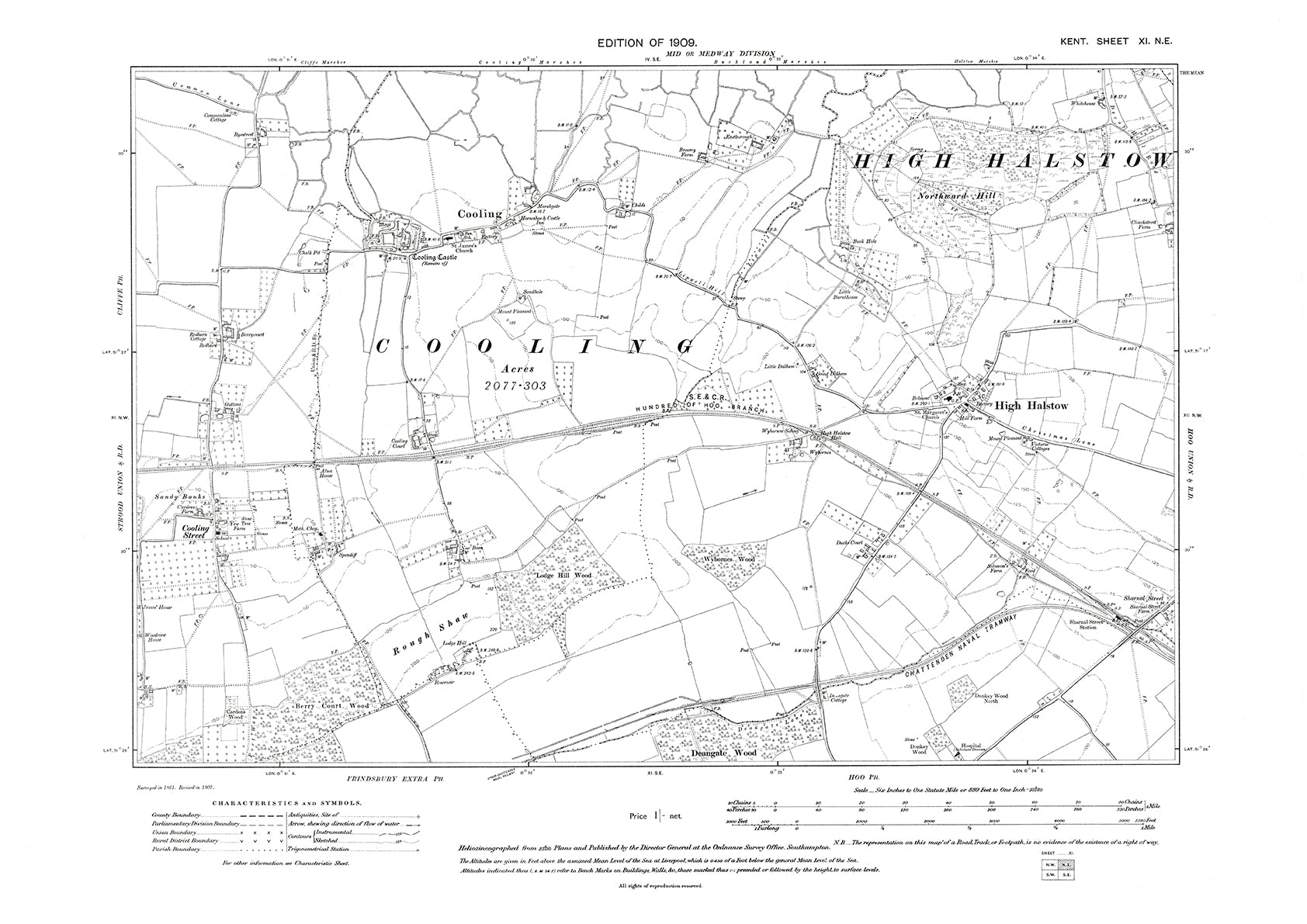 High Halstow, Cooling, old map Kent 1909: 11NE – Old Map Downloads