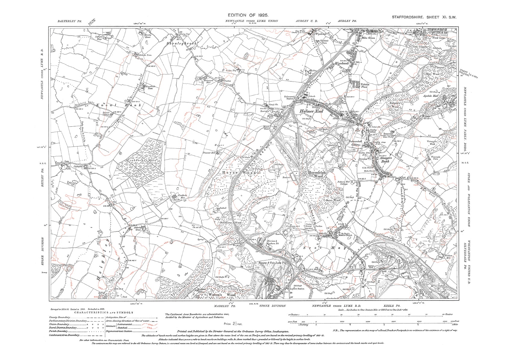Halmer End, Alsagers Bank, Wynbank, old map Staffs 1925: 11SW – Old Map ...