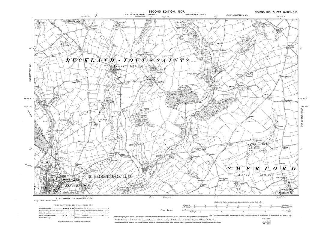 Kingsbridge (north), Lidstone, Goveton, Old Map Devon 1907: 132SE – Old ...