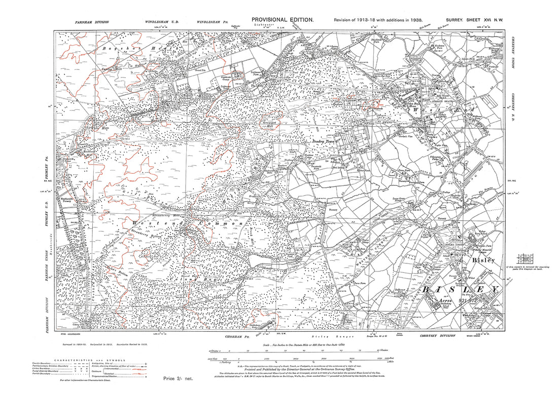 Bisley, West End, West End Common old map Surrey 1938: 16NW – Old Map ...