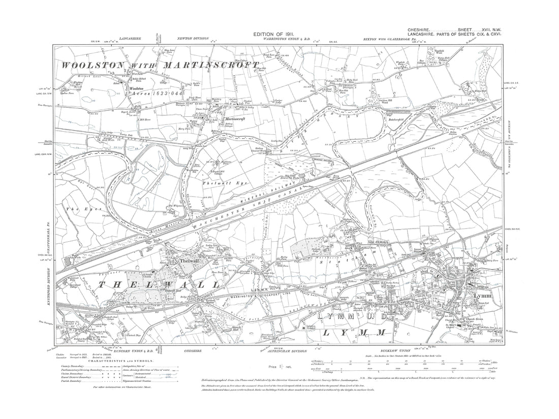 Old OS map dated 1911, showing Thelwall, Lymm in Cheshire 17NW – Old ...