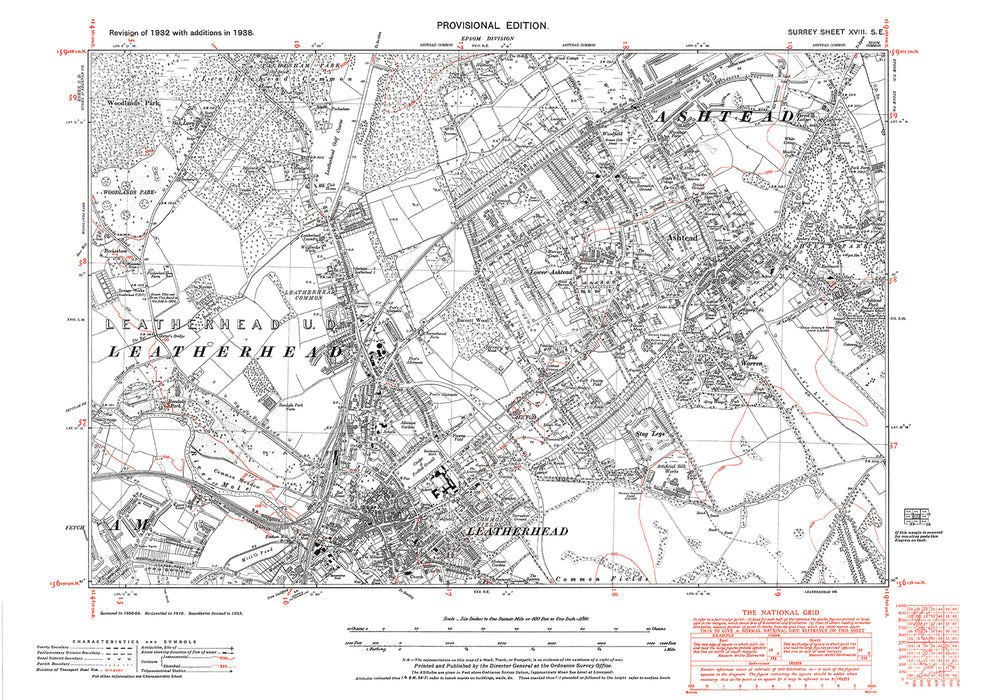 Ashtead, Leatherhead (north) old map Surrey 1938: 18SE – Old Map Downloads