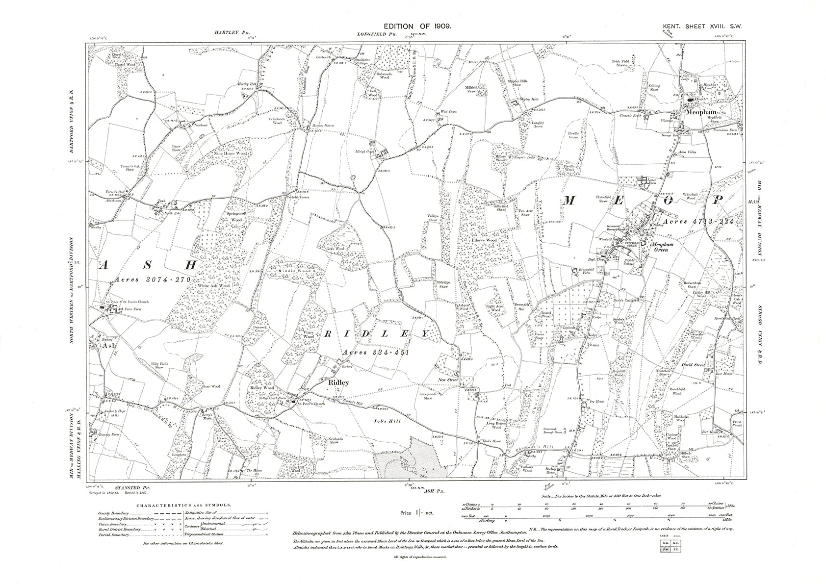 Meopham, Ash, old map Kent 1909: 18SW – Old Map Downloads