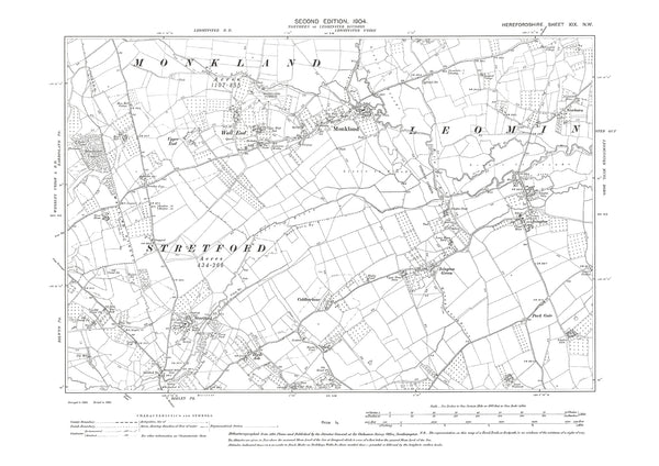 Old OS map dated 1904, showing Monkland, Ivington, Stretford in Herefo ...