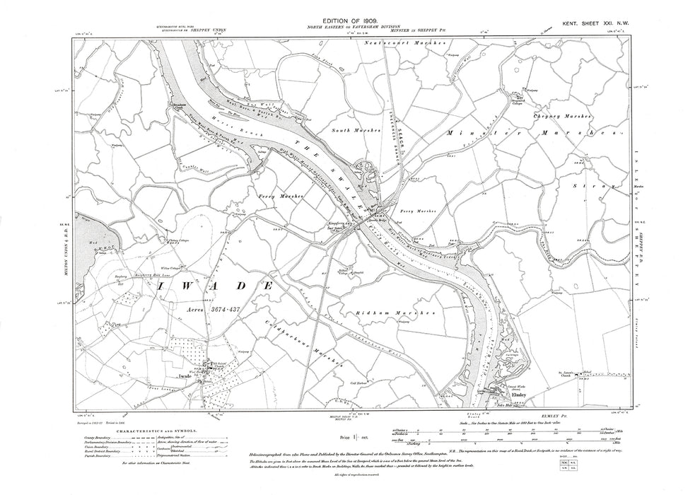 Elmley Iwade, old map Kent 1909: 21NW – Old Map Downloads