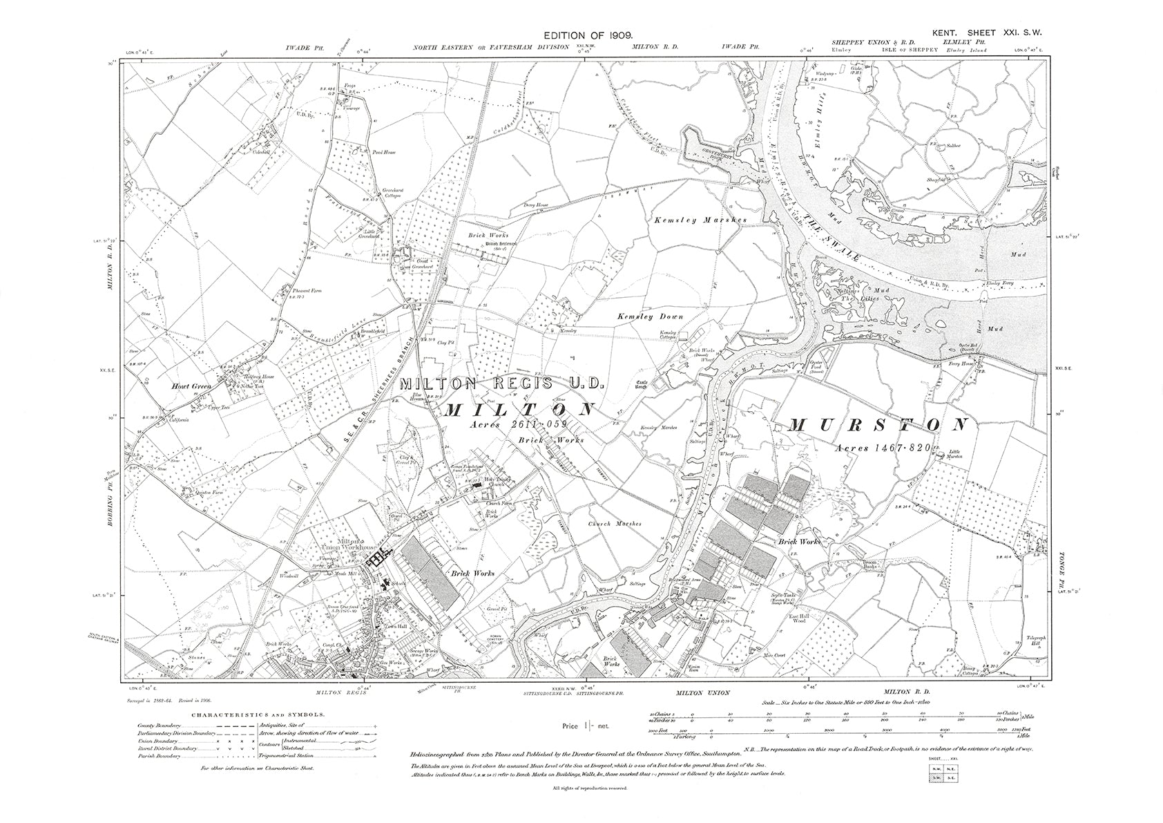 Milton, Murston, old map Kent 1909: 21SW – Old Map Downloads