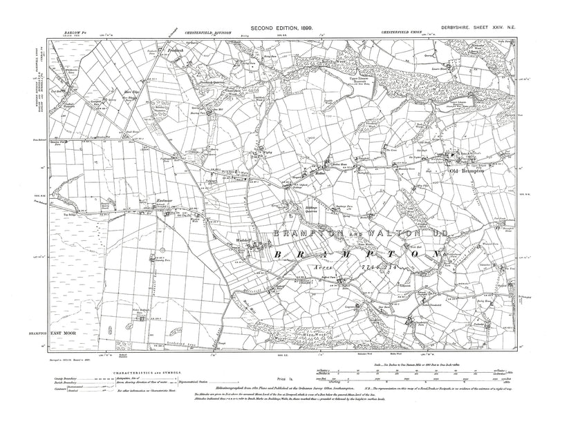 Old OS map dated 1899, showing Old Brampton, Wadshelf in Derbyshire 24 ...