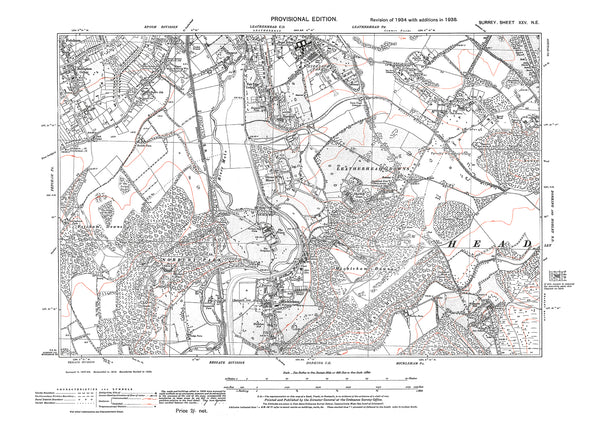 Leatherhead (south), Leatherhead Downs, Mickleham old map Surrey 1938 ...