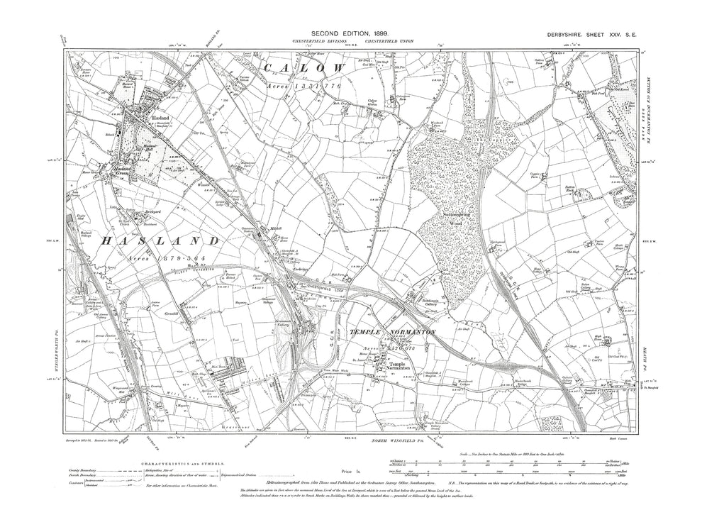 Old OS map dated 1899, showing Hasland, Temple Normanton in Derbyshire ...