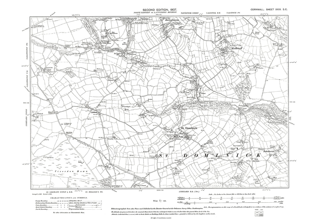St Dominick, Metherell, Harrowbarrow (south), old map Cornwall 1907: 2 ...