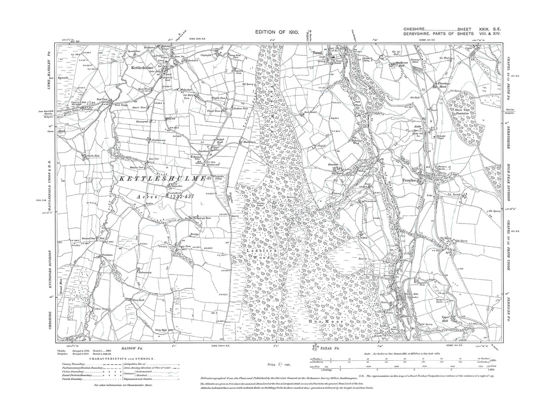 Old OS map dated 1910, showing Kettleshulme (south) in Cheshire 29SE ...