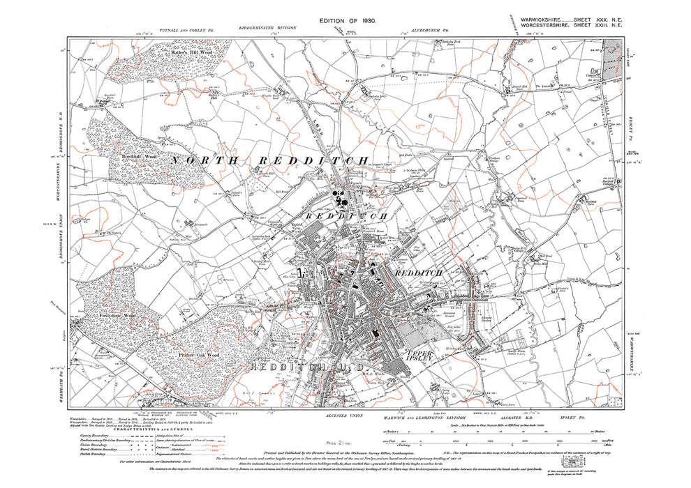 Redditch, old map Warwickshire 1930: 30NE – Old Map Downloads