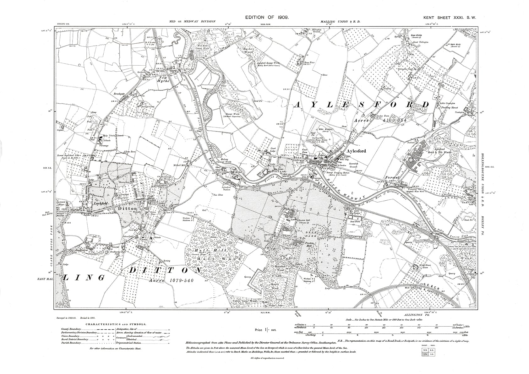 Aylesford, Ditton, New Hythe, old map Kent 1909: 31SW – Old Map Downloads