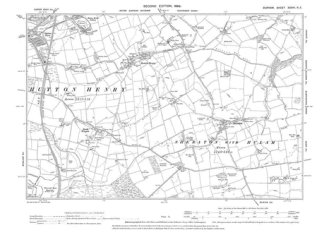 Old OS map dated 1898, showing Hutton Henry and Sheraton in Durham - 3 ...
