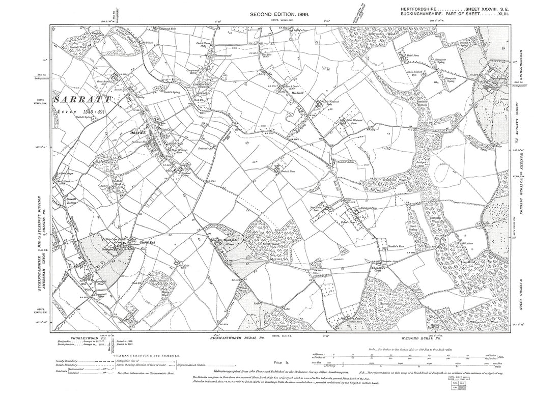 Old OS map dated 1899, showing Sarratt in Hertfordshire - 38SE – Old ...