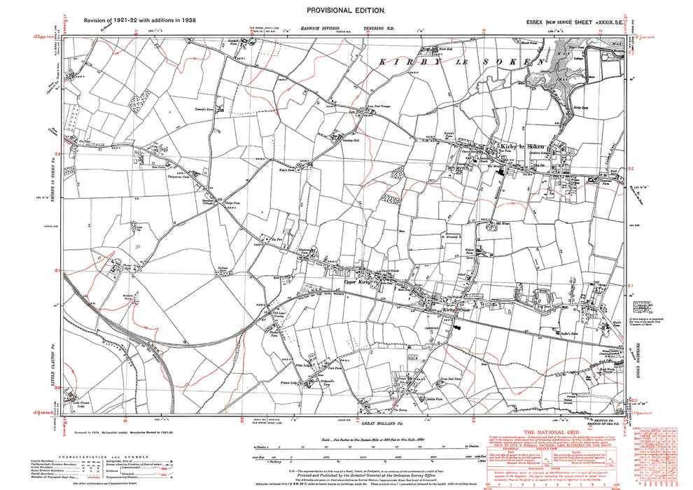 Old OS map dated 1938, showing Kirby le Soken, Upper Kirby and Kirby C ...
