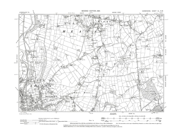 Old OS map dated 1900, showing Belper (northeast) in Derbyshire 40SW ...