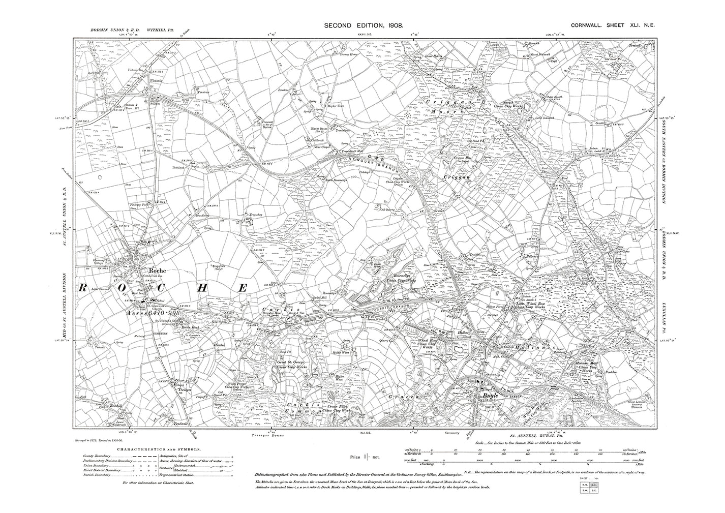 Roche, Bugle, old map Cornwall 1908: 41NE – Old Map Downloads