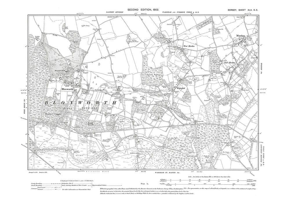 Old OS map dated 1902, showing Bloxworth, Morden in Dorset - 42NE – Old ...