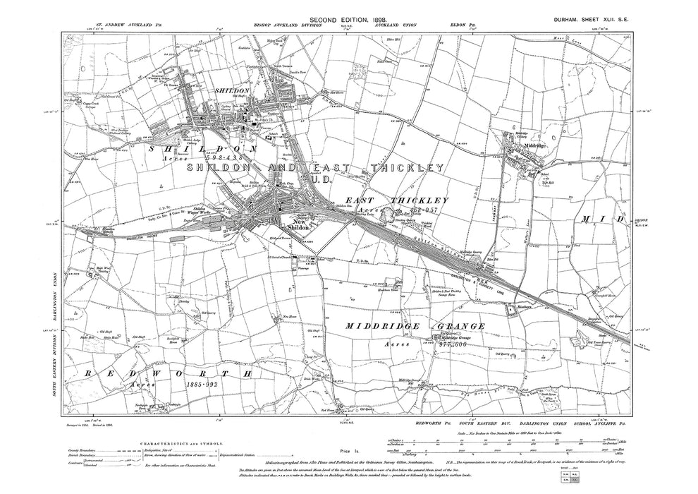 Old OS map dated 1898, showing Shildon and Middridge in Durham - 42SE ...