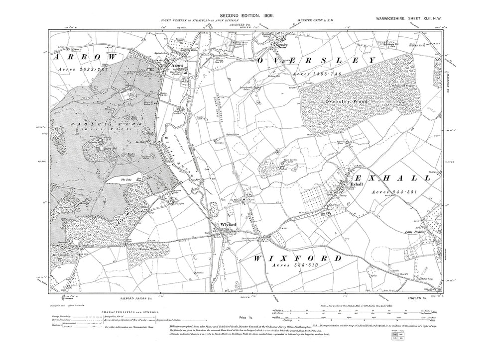 Arrow, Wixford, Exhall, old map Warwickshire 1906: 43NW – Old Map Downloads