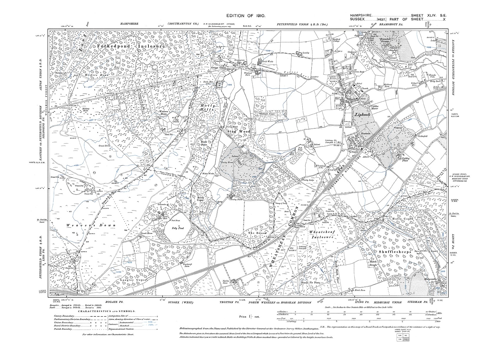 Old OS map dated 1910, showing Liphook in Hampshire - 44SE – Old Map ...
