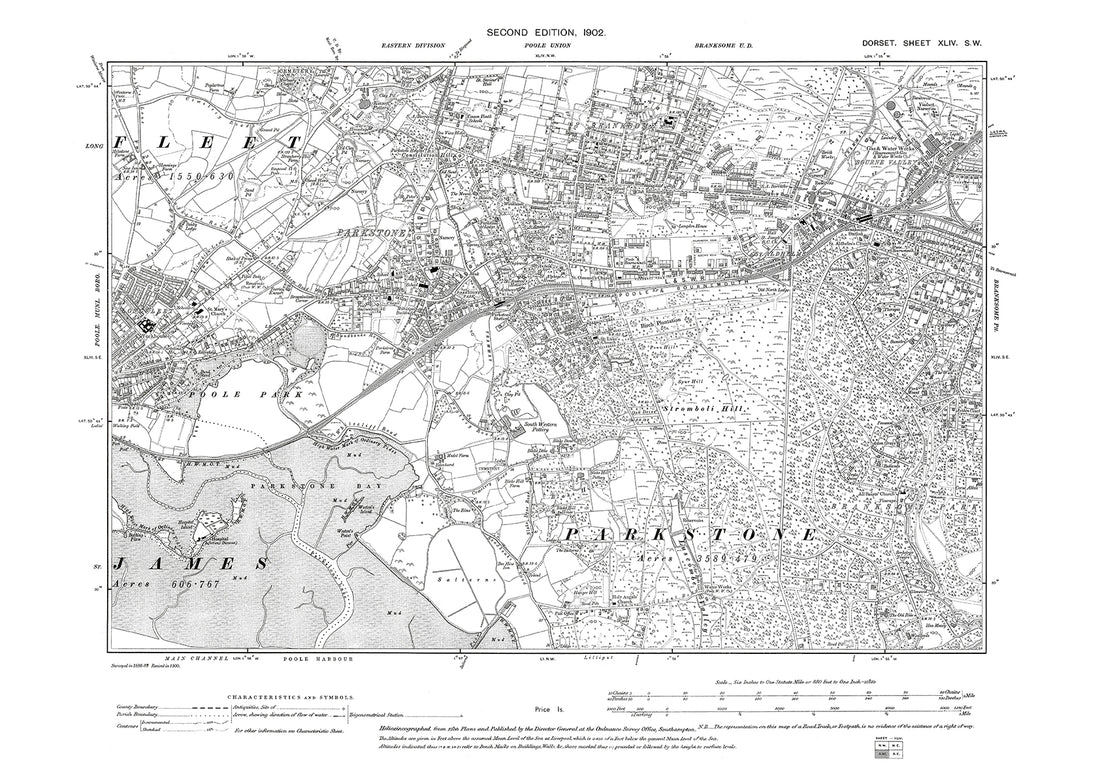 Old OS map dated 1902, showing Poole Parkstone, Longfleet, St Aldhelms ...