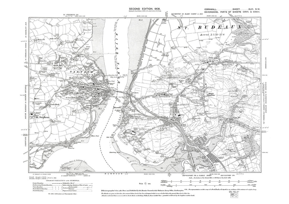 Saltash, old map Cornwall 1908: 46NW – Old Map Downloads