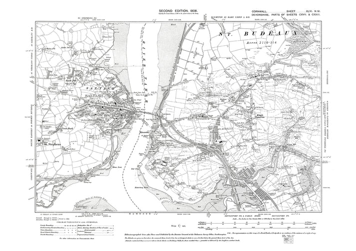 Saltash, old map Cornwall 1908: 46NW – Old Map Downloads