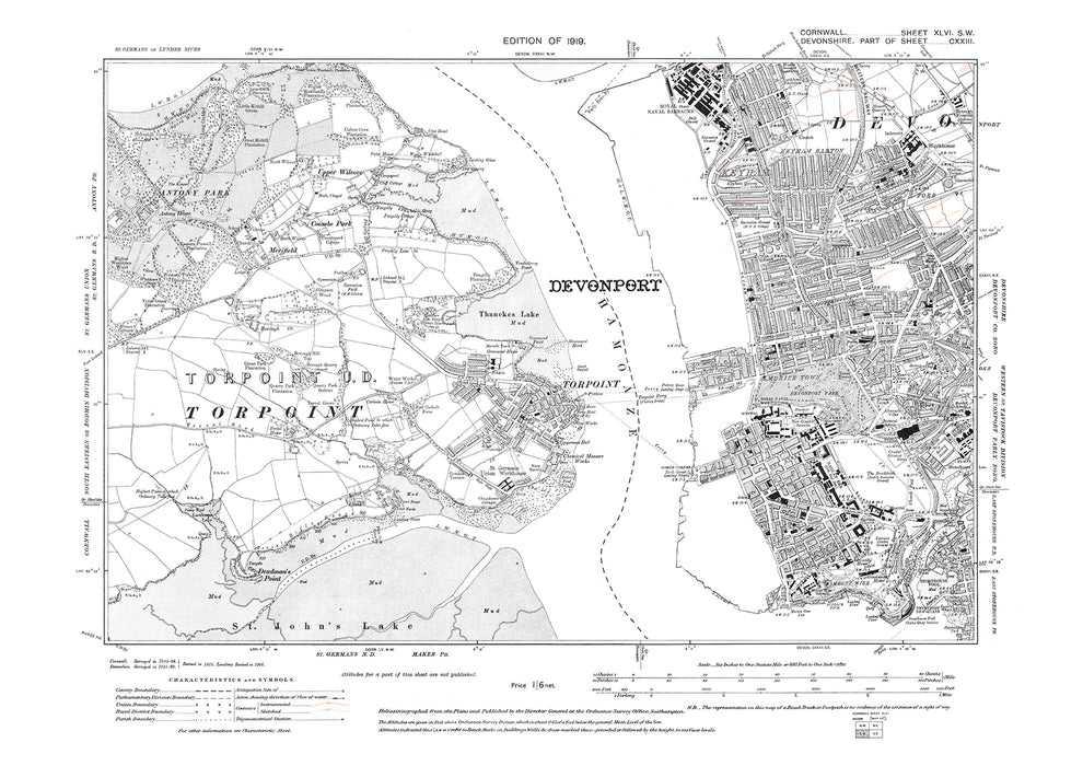Torpoint (with Devonport), old map Cornwall 1919: 46SW – Old Map Downloads
