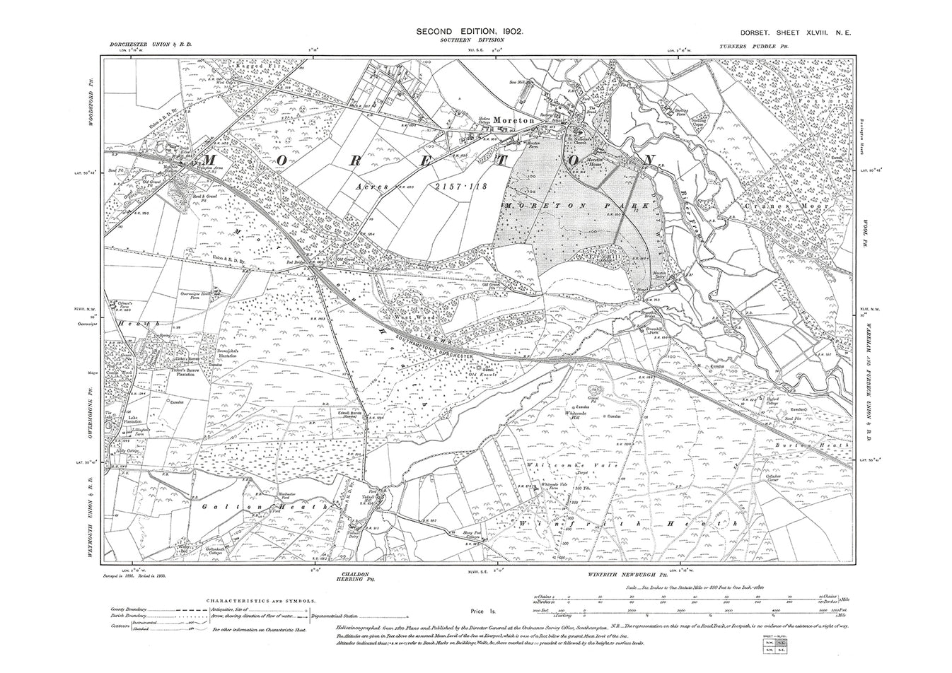Old OS map dated 1903, showing Moreton in Dorset - 48NE – Old Map Downloads