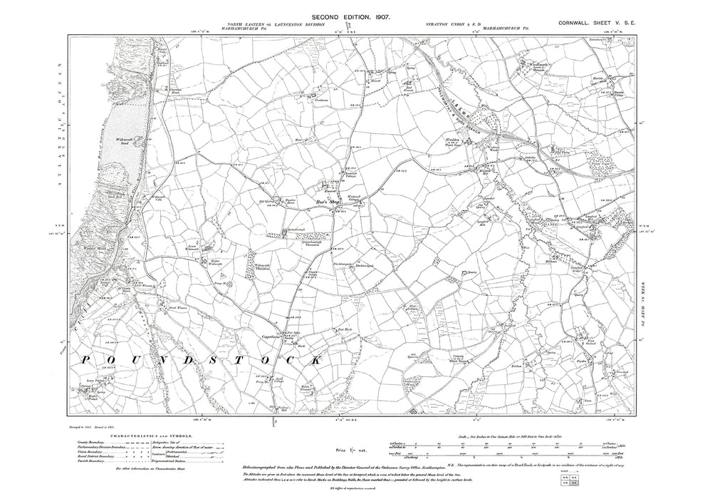 Widemouth, Box's Shop, Woolston, old map Cornwall 1907: 5SE – Old Map ...