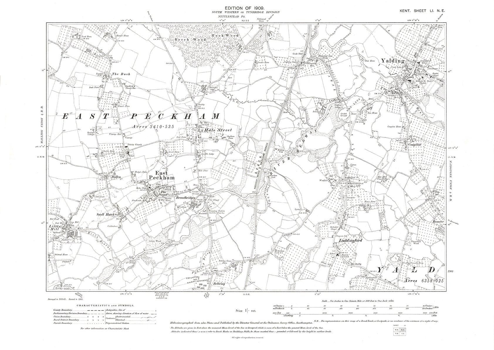 Yalding, East Peckham, Laddingford, old map Kent 1909: 51NE – Old Map ...
