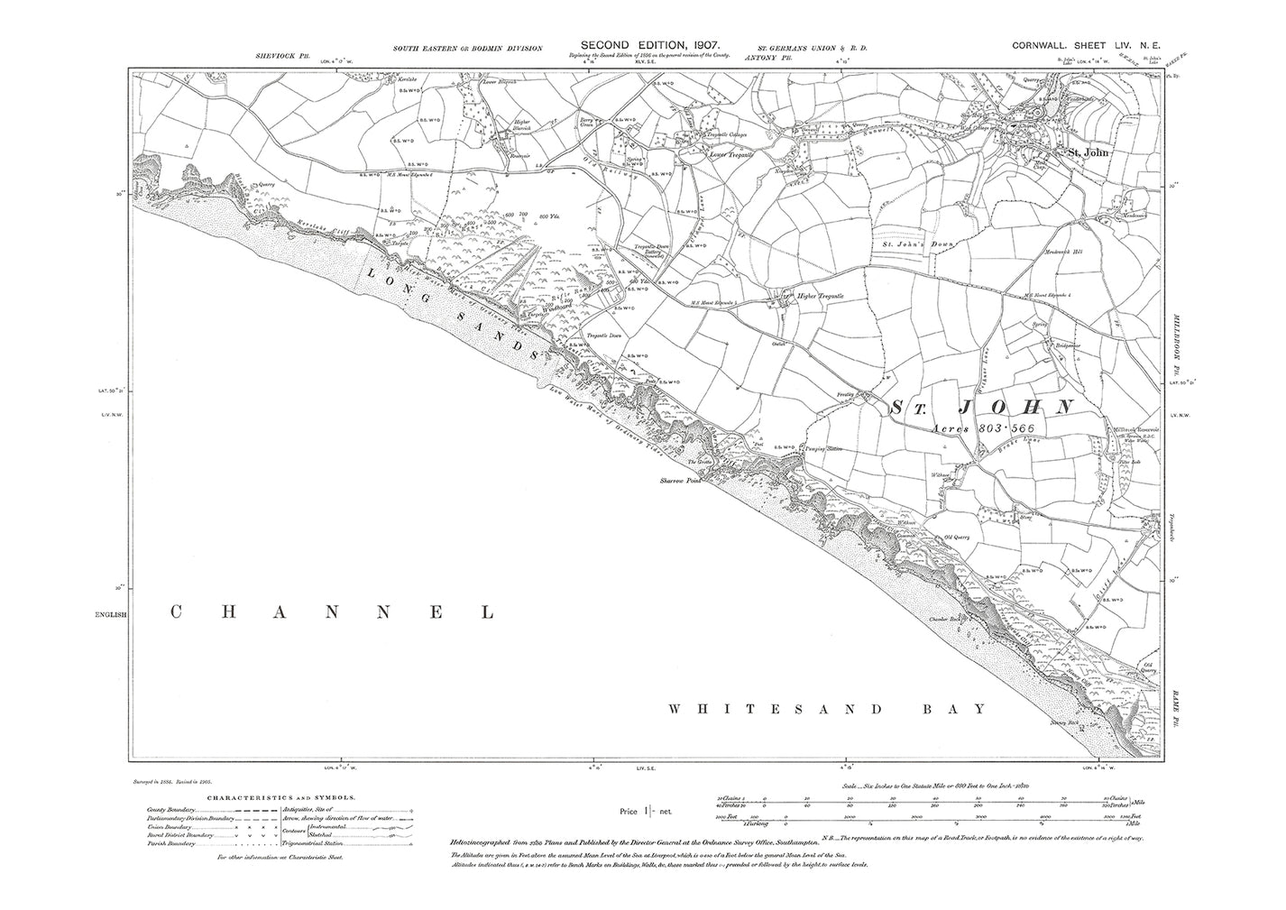 St John, old map Cornwall 1907: 54NE – Old Map Downloads