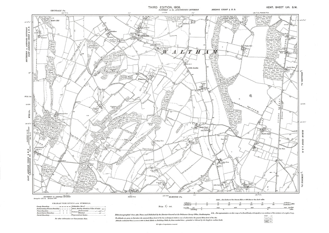Waltham, old map Kent 1908: 56SW – Old Map Downloads