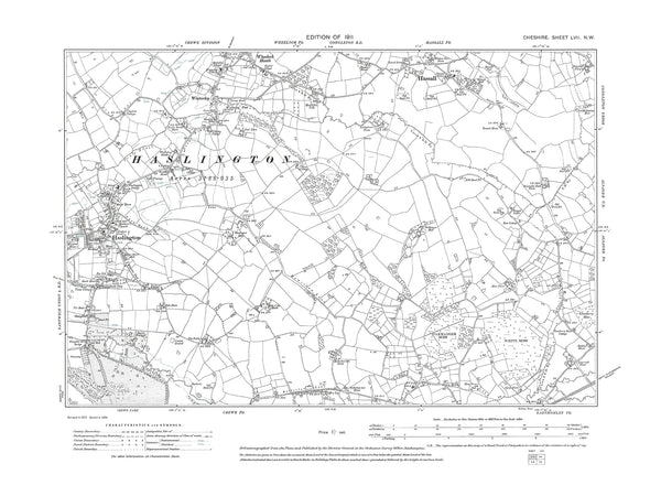 Old OS map dated 1911, showing Haslington, Hassall, Wheelock (south) i ...