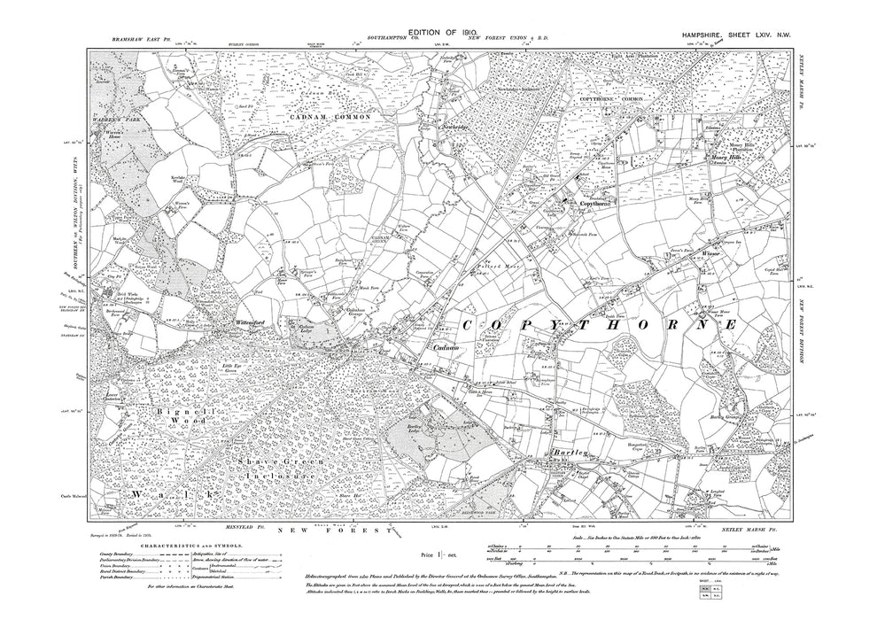 Old OS map dated 1910, showing Cadnam, Winsor, Copythorne, Bartley in ...