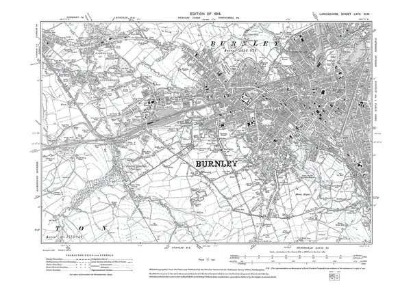Burnley, Padiham (east) - Lancashire in 1914 : 64NW – Old Map Downloads
