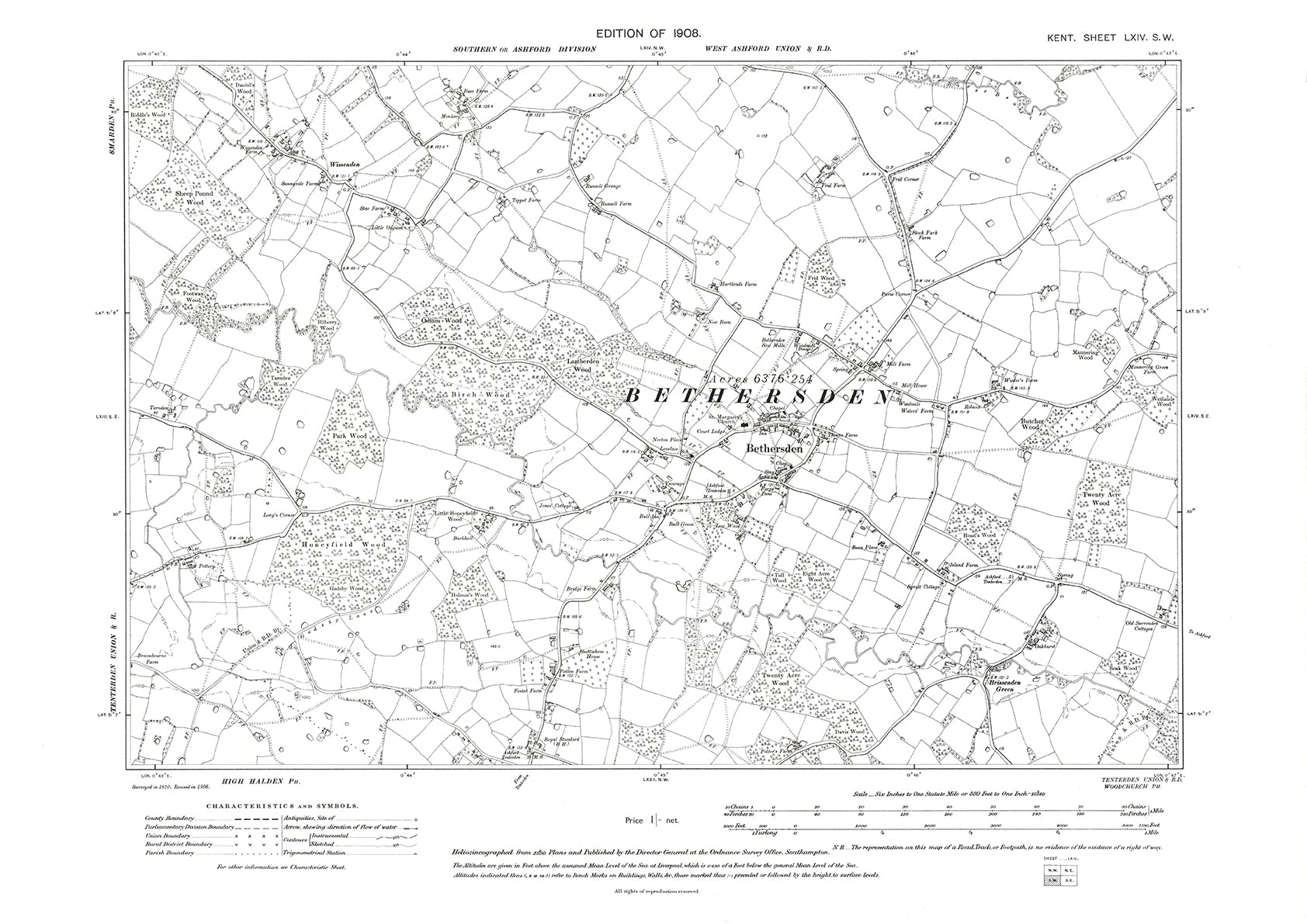 Bethersden, old map Kent 1908: 64SW – Old Map Downloads