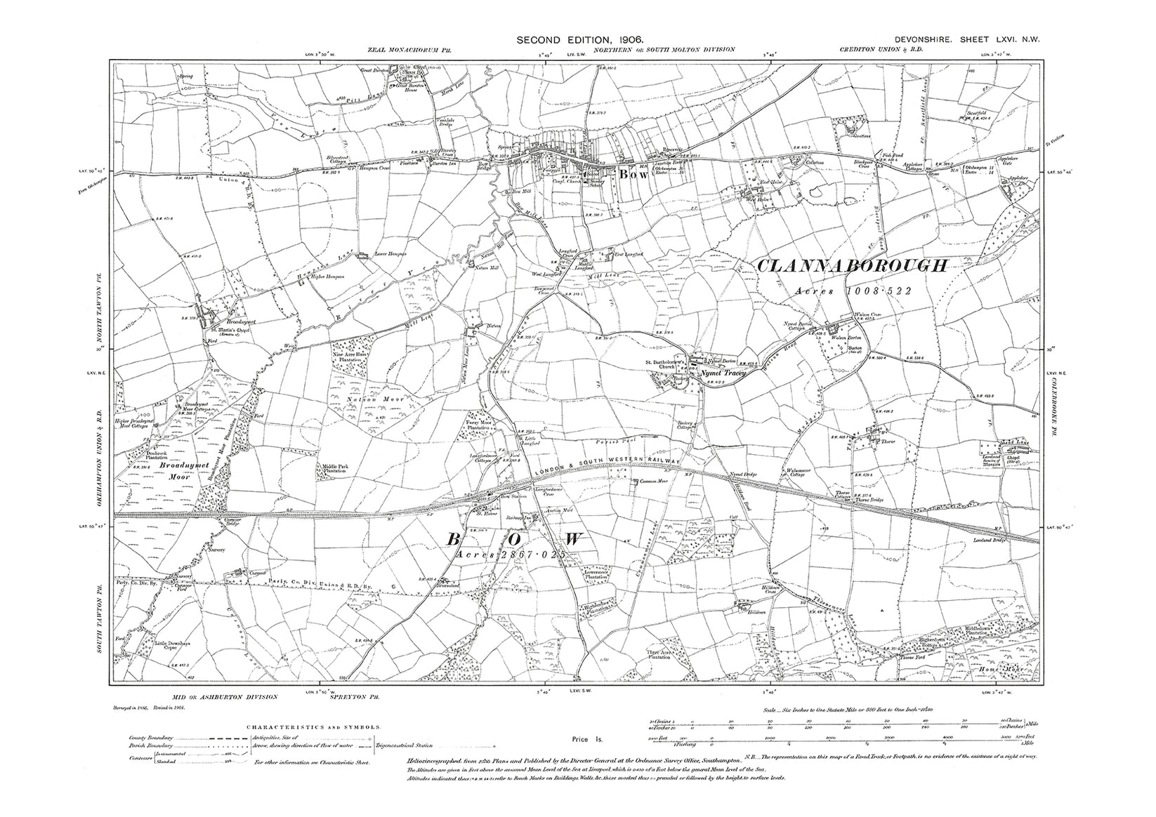 Bow, Nymet Tracey, Old Map Devon 1906: 66NW – Old Map Downloads