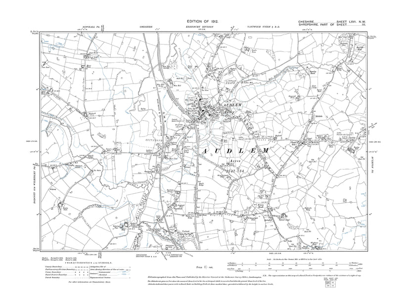 Old OS map dated 1912, showing Audlem in Cheshire 66NW – Old Map Downloads