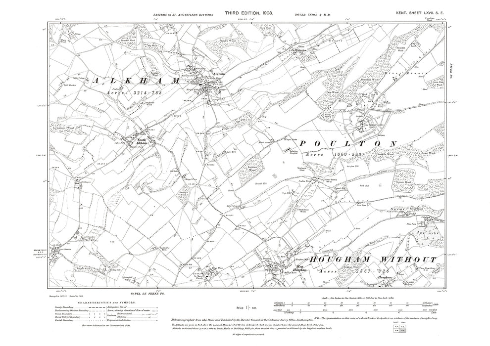 Alkham, West Hougham, old map Kent 1908: 67SE – Old Map Downloads