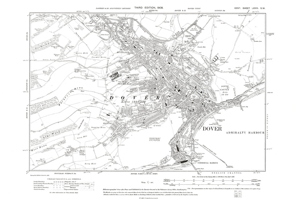 Dover, old map Kent 1908: 68SW – Old Map Downloads