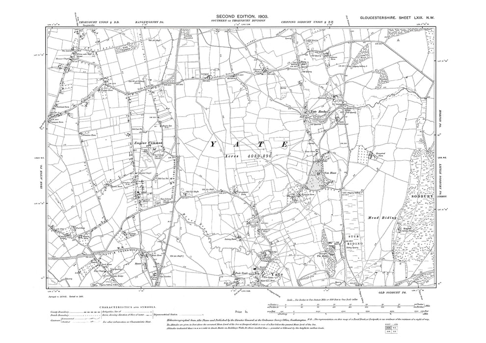 Old OS map dated 1903, showing Yate, Yate Rocks in Gloucestershire - 6 ...